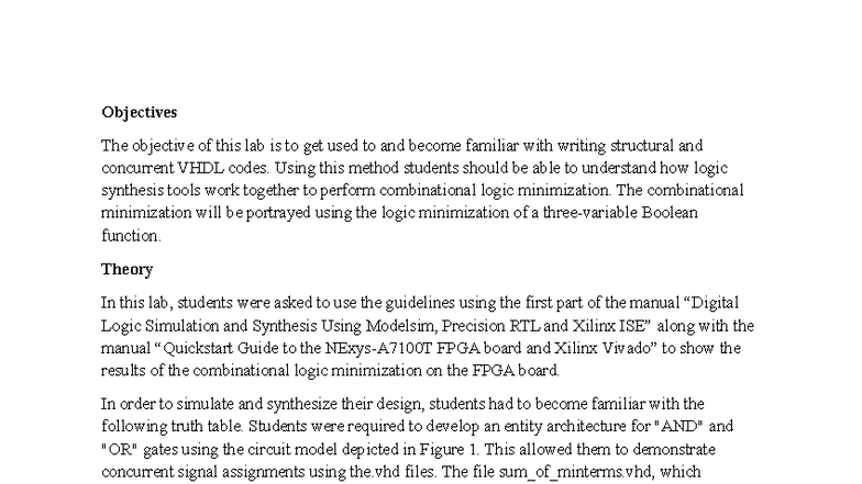 COEN 313 Lab 2: VHDL Code for Combinational Logic Minimization - Studocu