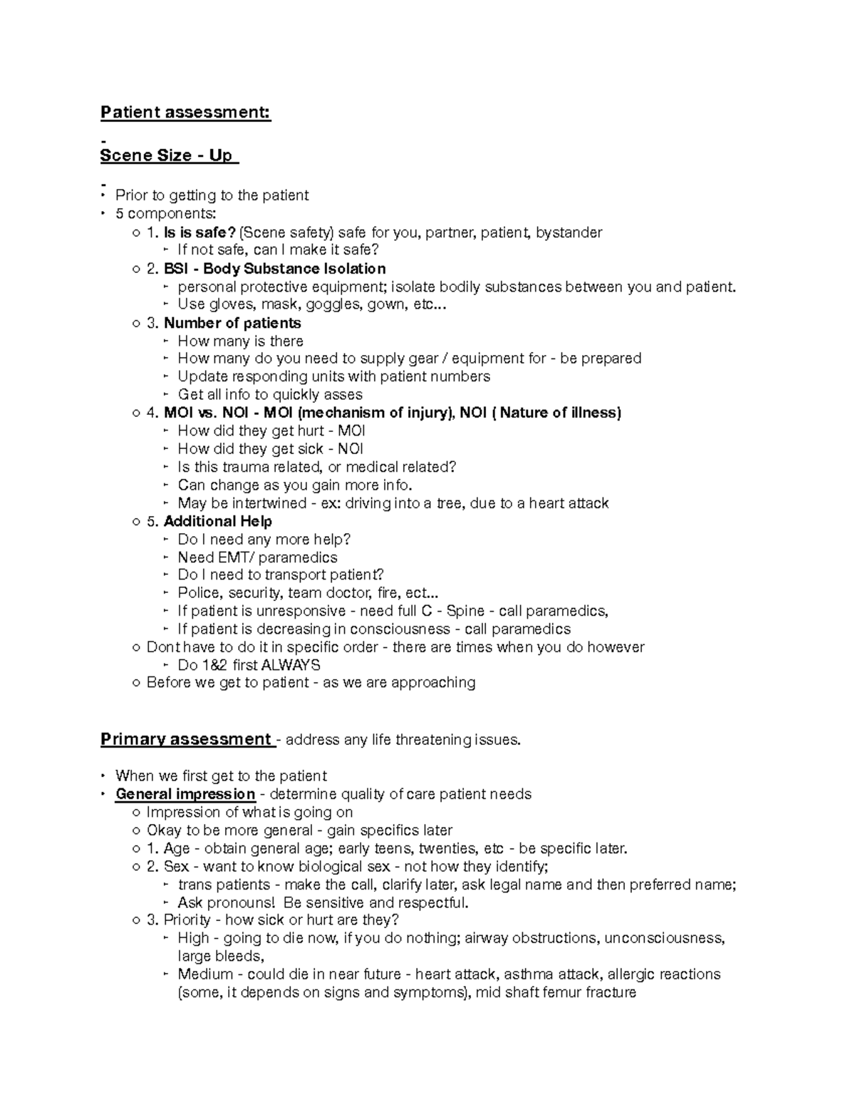 Patient Assessment - Patient assessment: Scene Size - Up Prior to ...