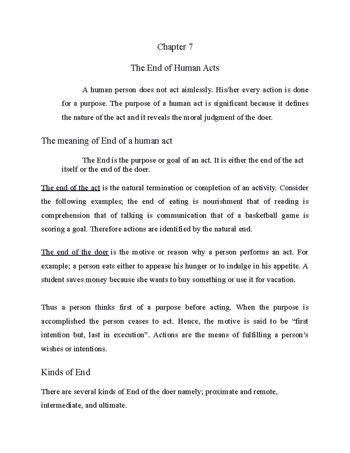 The Ends of Human Acts in Ethics - Chapter 7 The End of Human Acts A ...