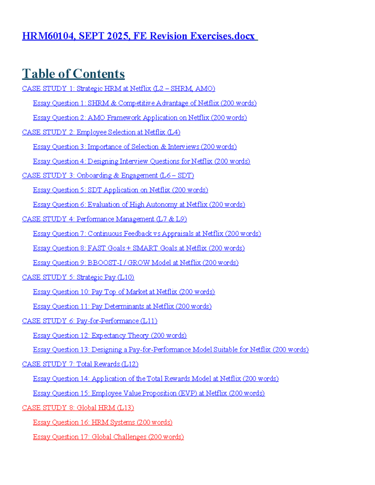 HRM60104, SEPT 2025, FE Suggested Revision Exercises - Essay Package ...