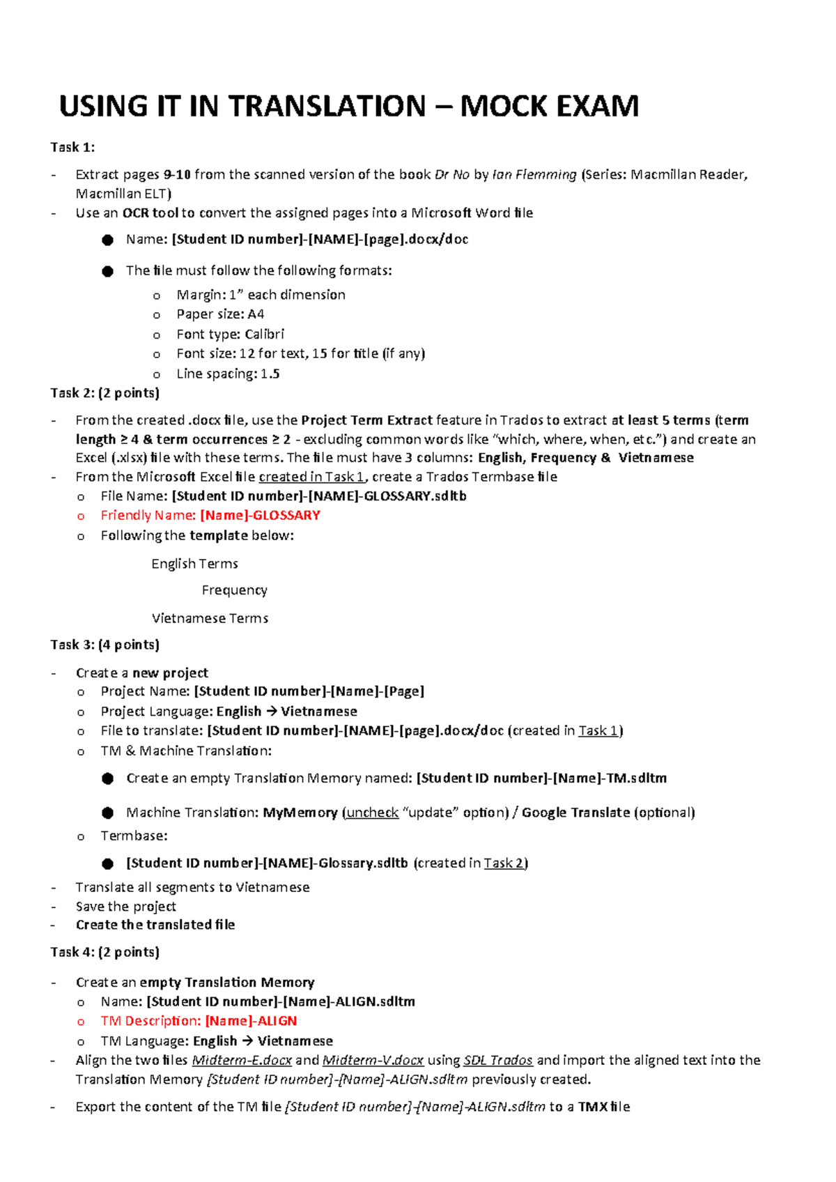 Using IT in Translation Mock Exam: Tasks & Guidelines - Studocu