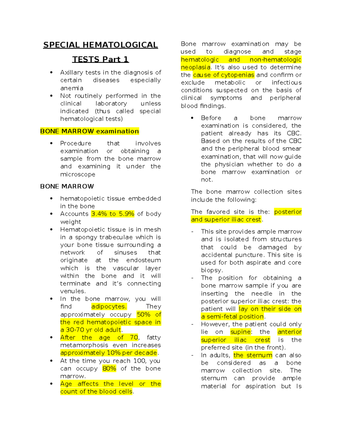 Wbccc - Special Hematological Tests: Bone Marrow Examination Insights ...