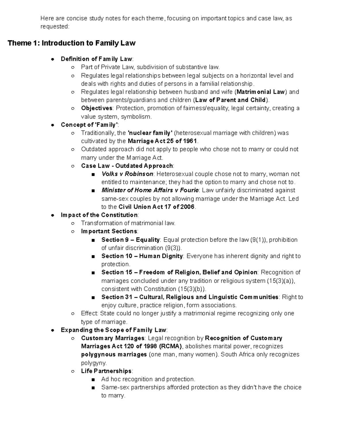 Family Law Study Notes: Key Themes and Case Law Analysis - Studocu