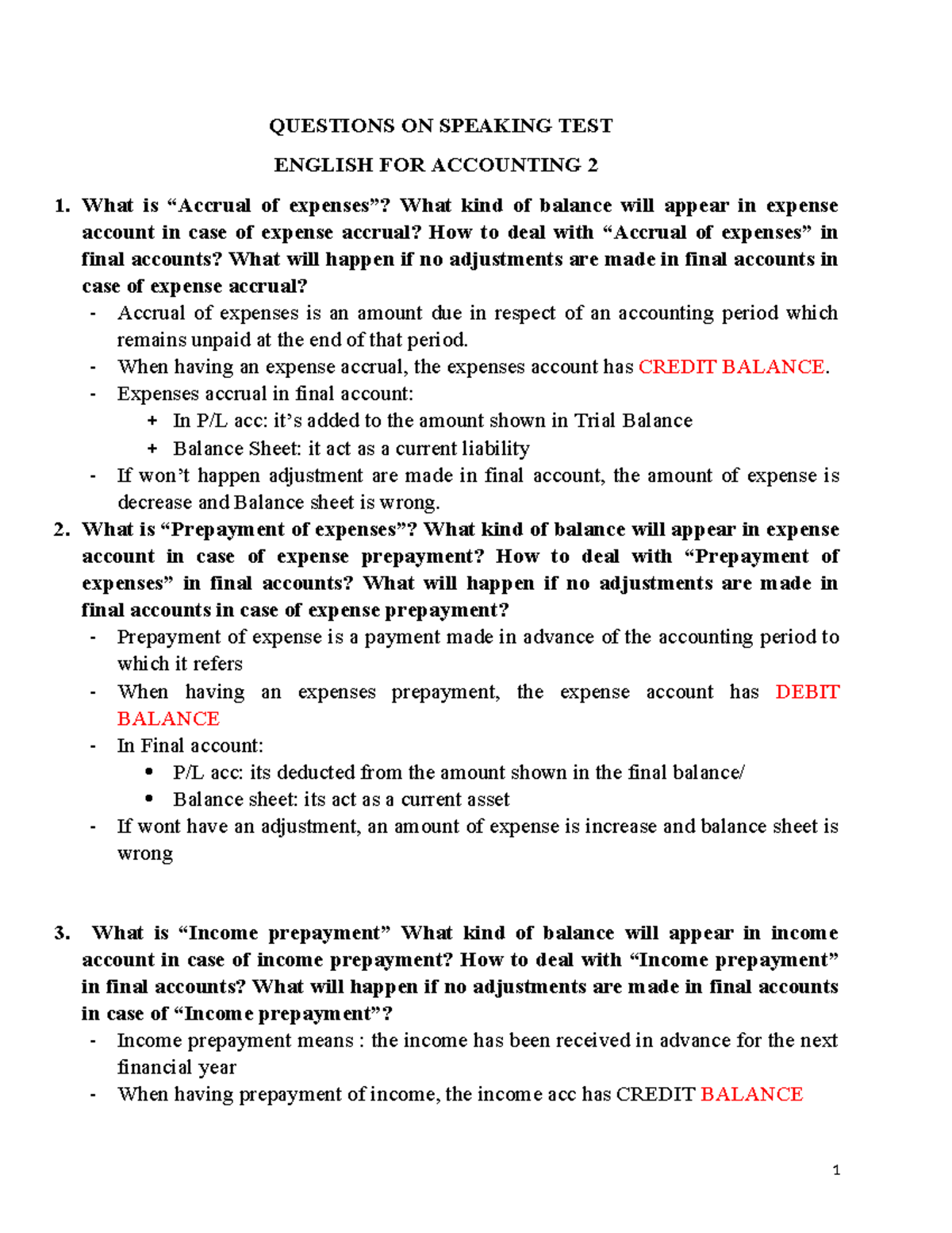 English for Accounting 2: Speaking Test Questions & Answers - Studocu
