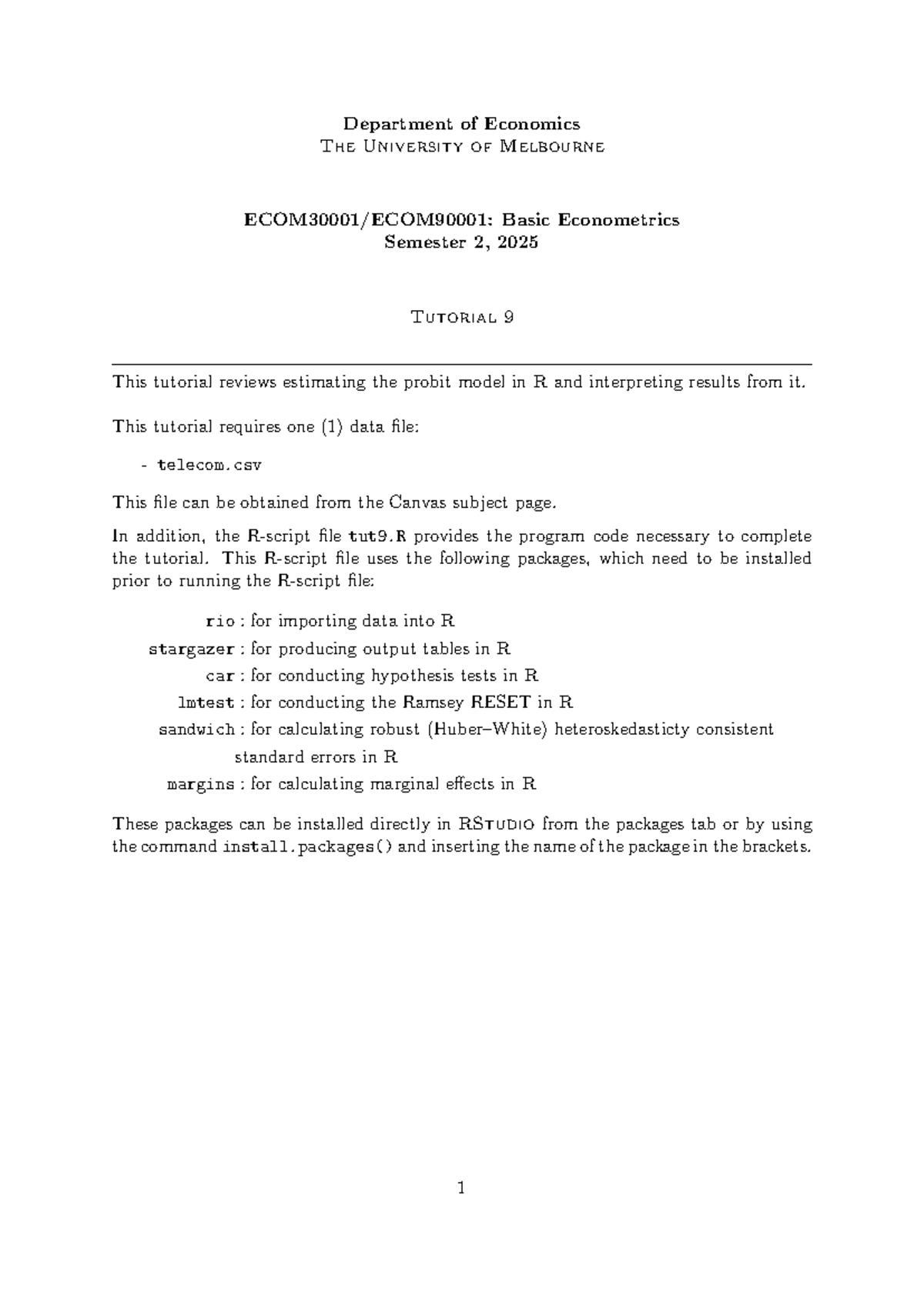 Econometrics 2 Tutorial 9: Probit Model Estimation in R - Studocu