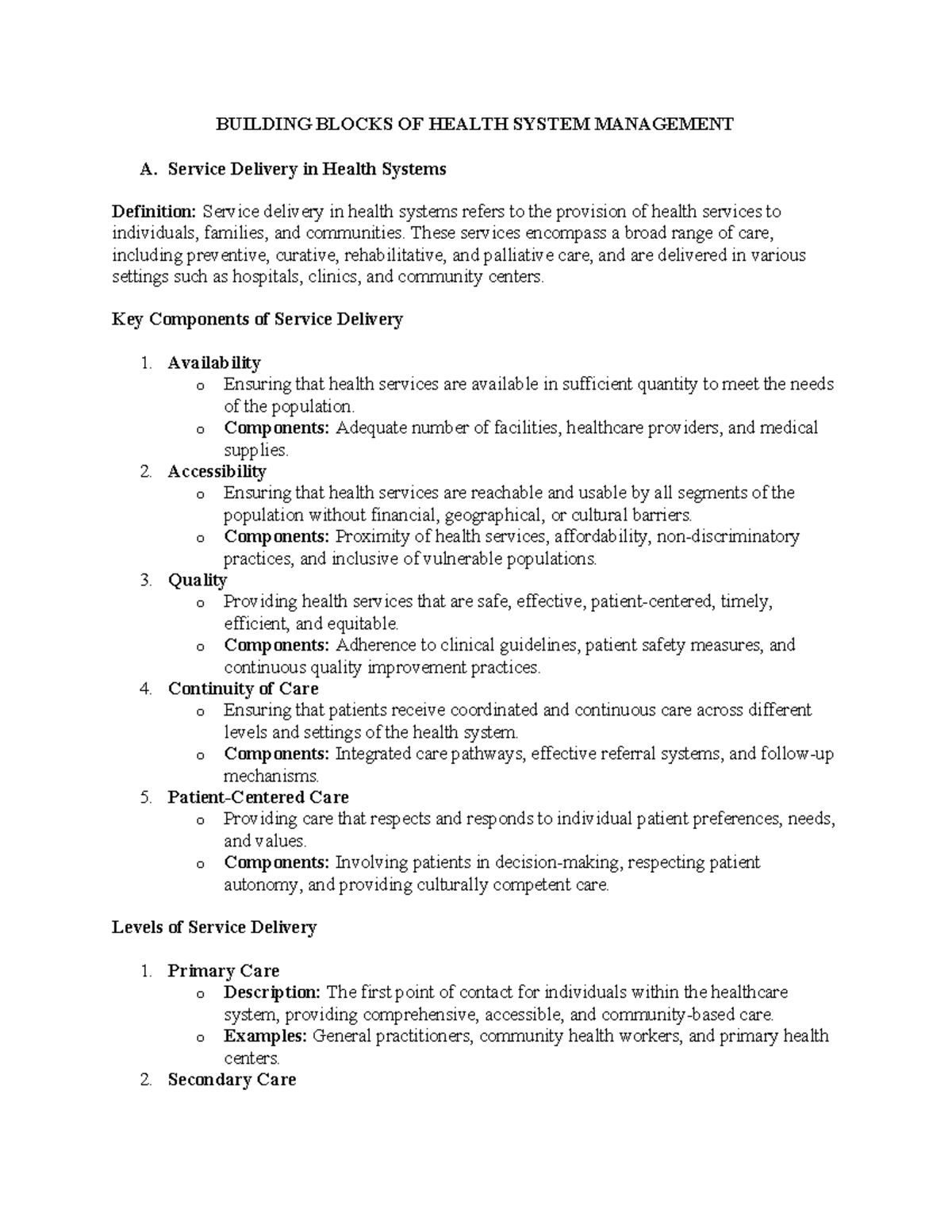Building Blocks of Health System Management: Key Components and ...