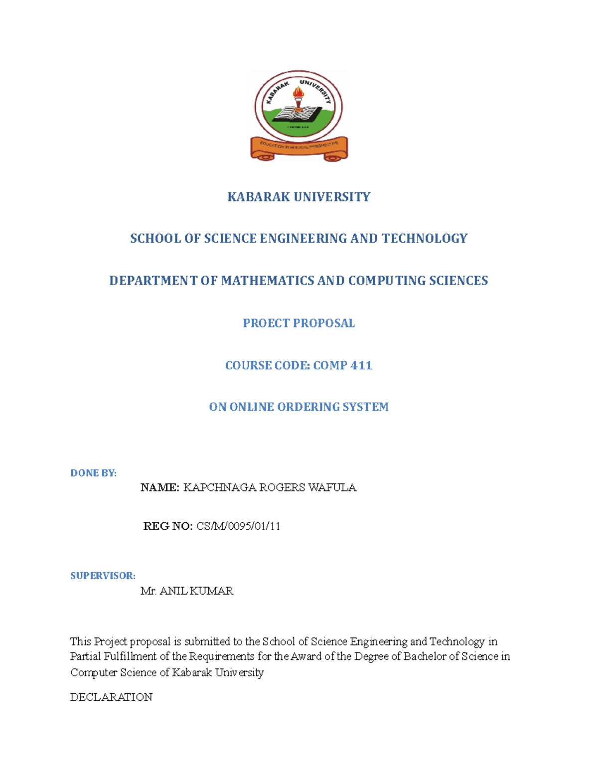 COMP 411 Project Proposal: Online Ordering System Development - Studocu