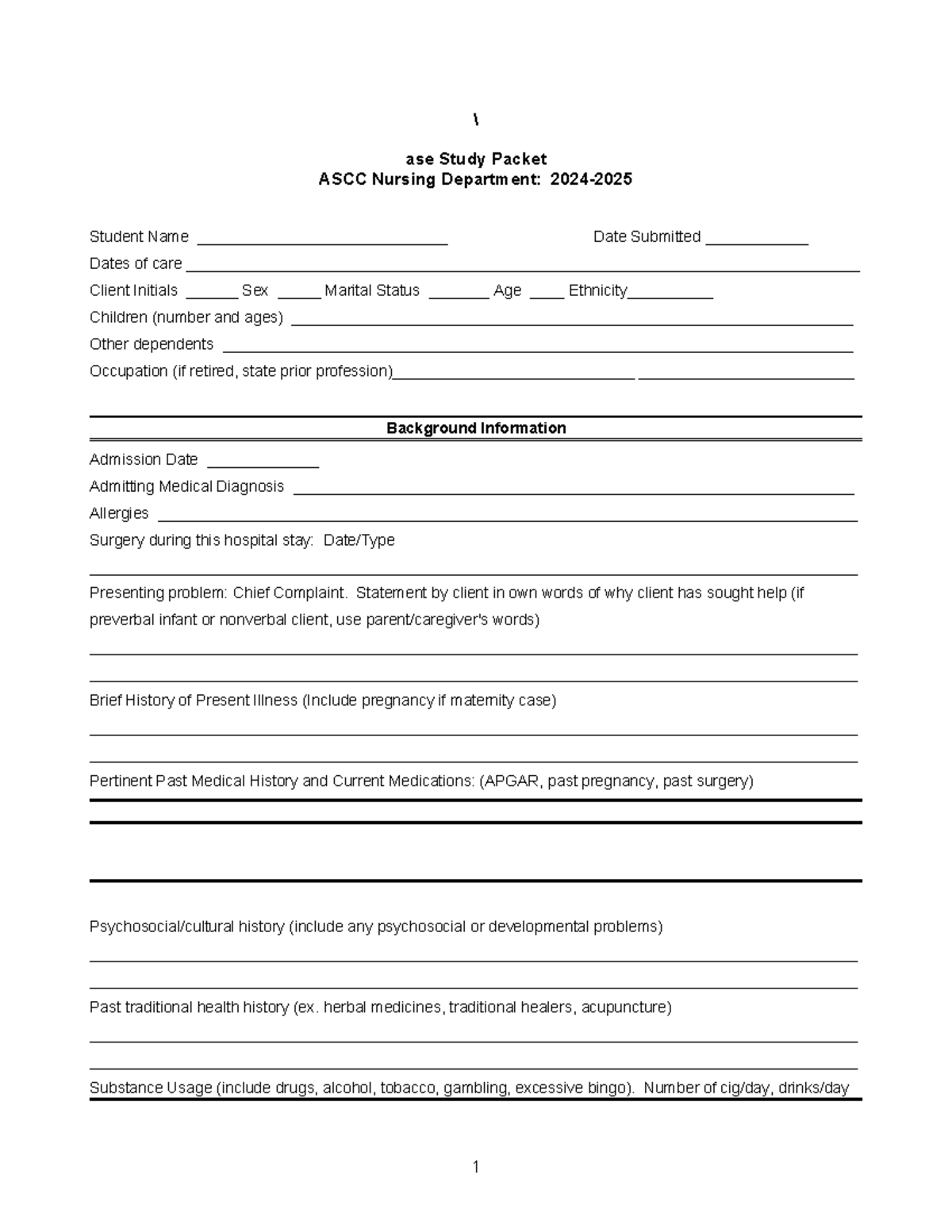 CASE Study Packet - Nursing Assessment in Pharmacology (ASCC 2024 ...