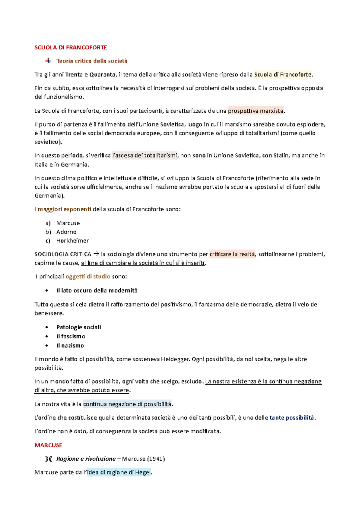 SCUOLA DI FRANCOFORTE - Teoria Critica della Società e Proletariato - Studocu