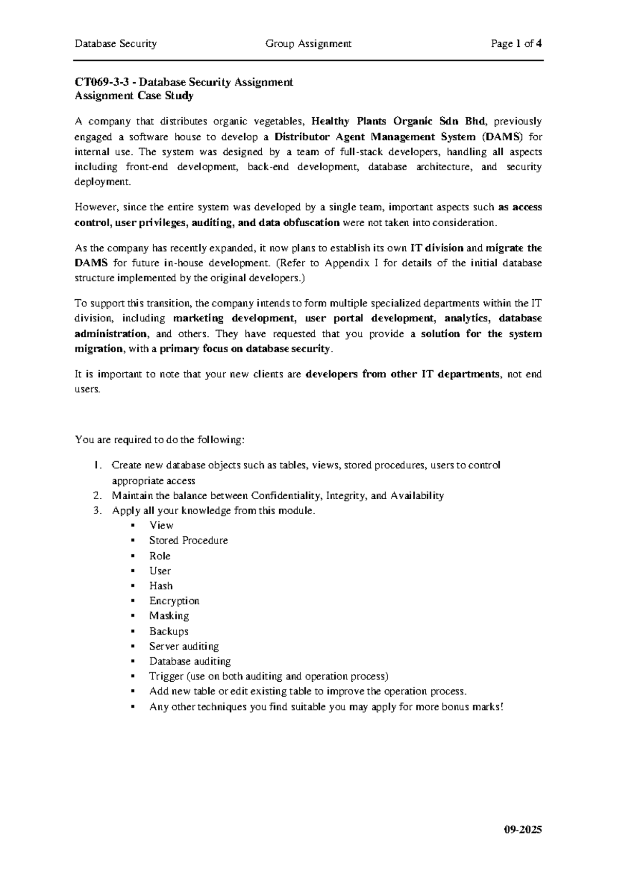 DBS Assignment Case Study: Database Security for Healthy Plants Organic ...