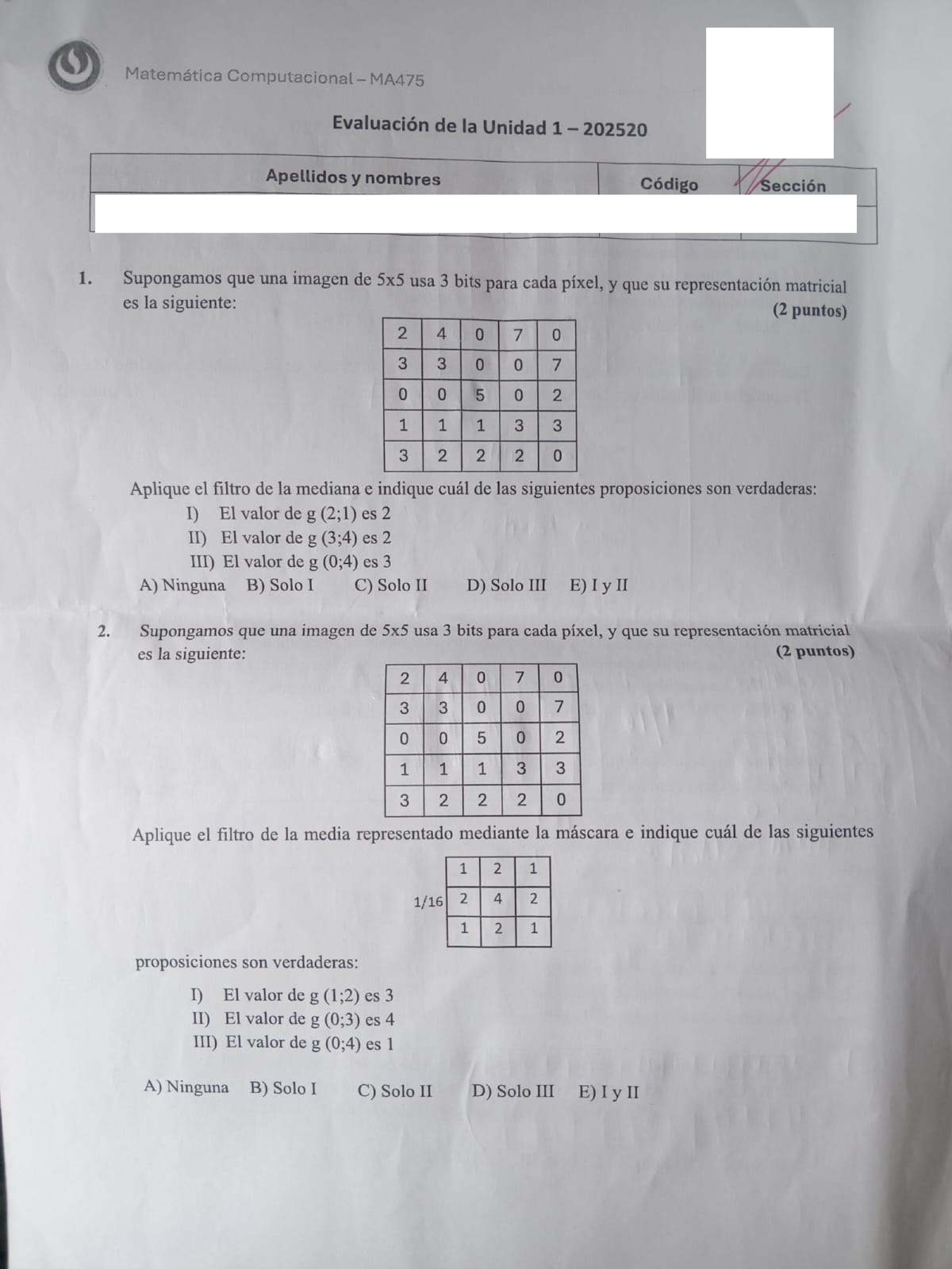 Matemática Computacional MA475 Evaluación de la Unidad 1 202520 - Studocu