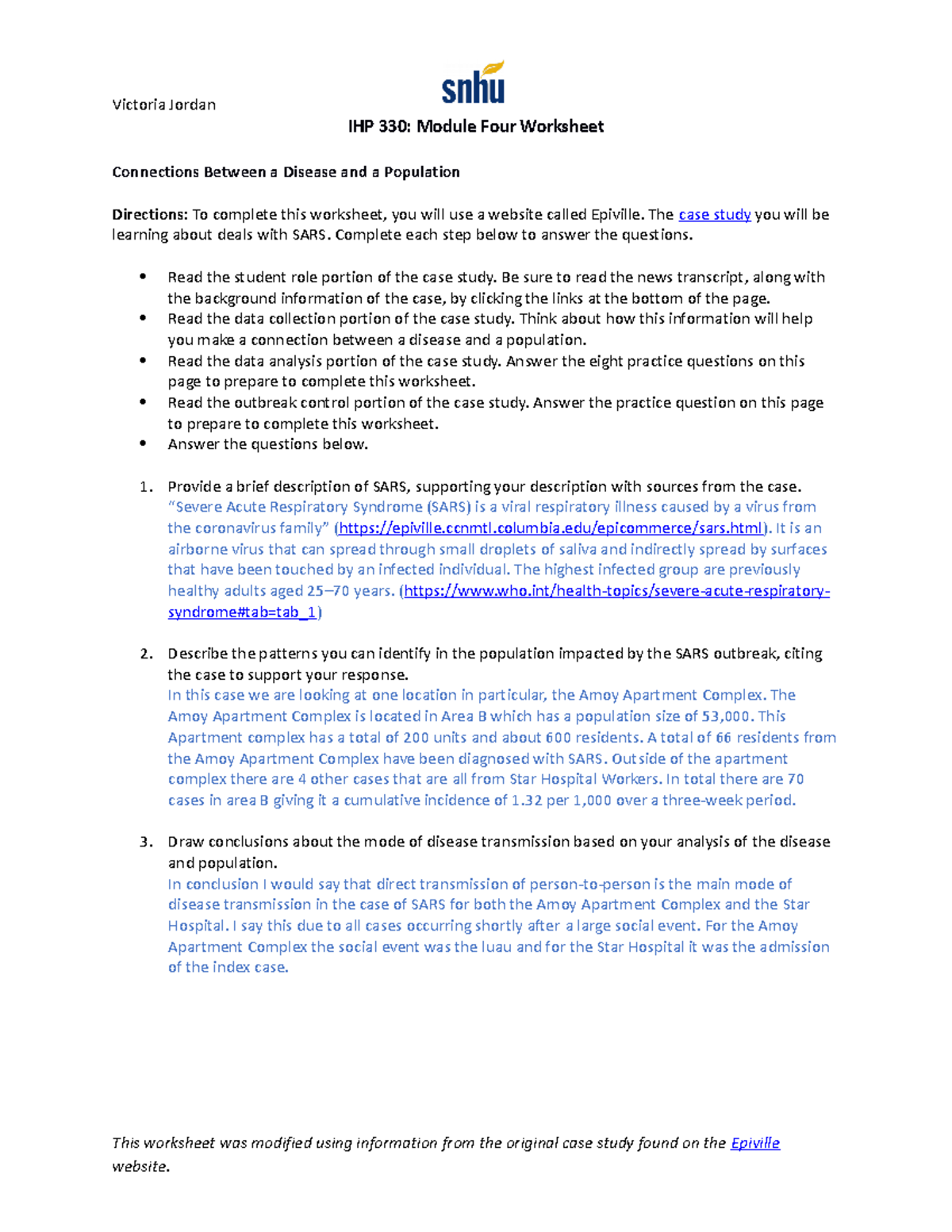 IHP 330 Module Four Worksheet - Victoria Jordan IHP 330: Module Four ...