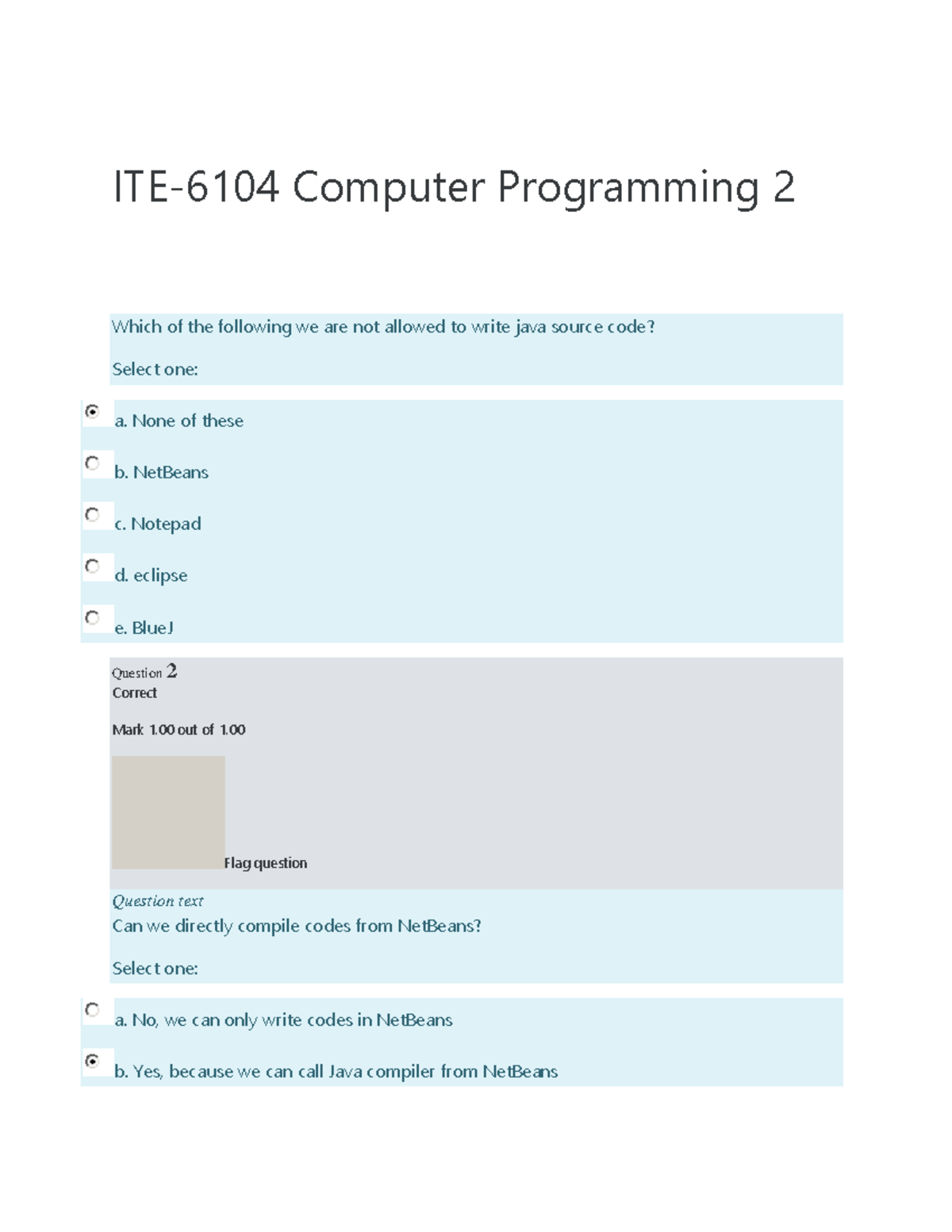 ITE-6104 Final Exam 2 Answers - Computer Programming 2 - Studocu