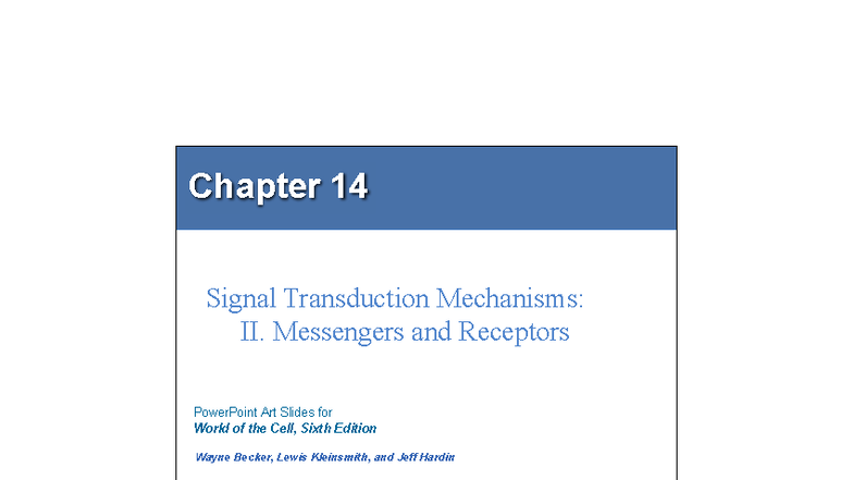Chapter 14 Signal Transduction Mechanisms: Overview and Key Processes ...