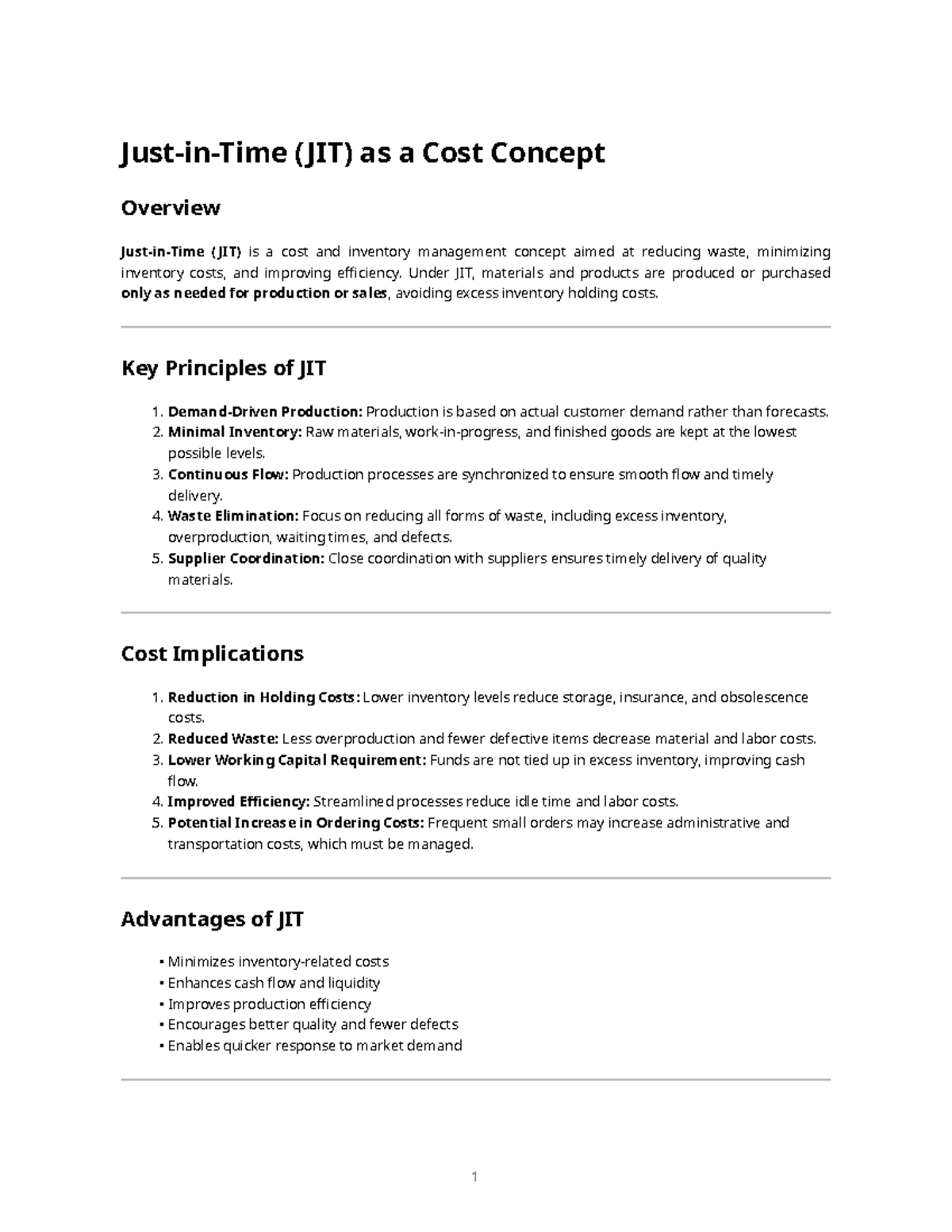 JIT Cost Concept Overview: Principles, Implications, and Advantages ...