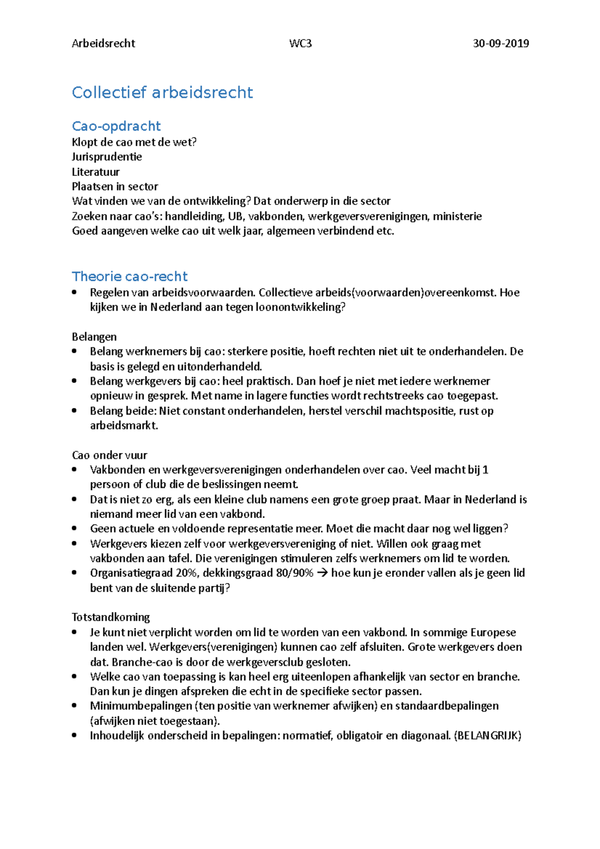 Collectief Arbeidsrecht WC3 - Analyse van Cao en Jurisprudentie ...