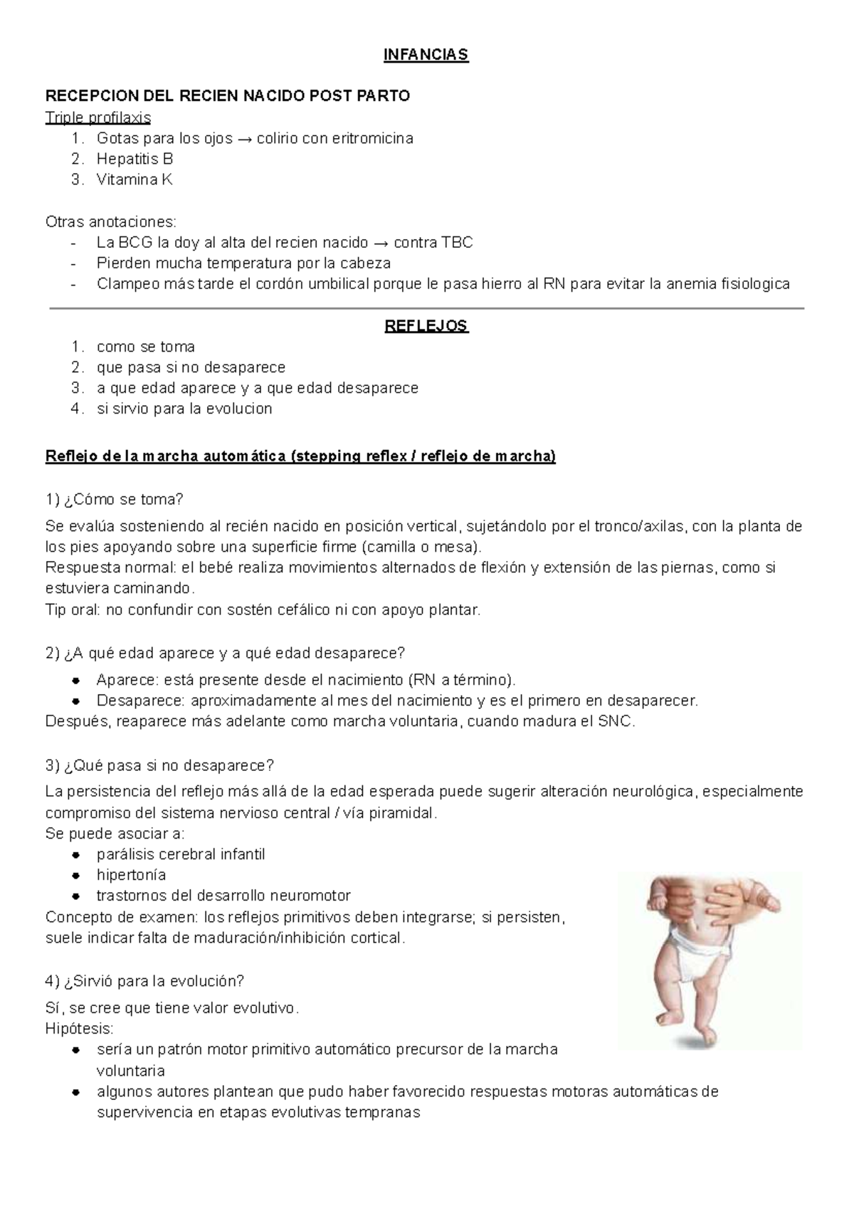 Resumen de Pediatría: Recepción del Recién Nacido y Reflejos (INF-101 ...