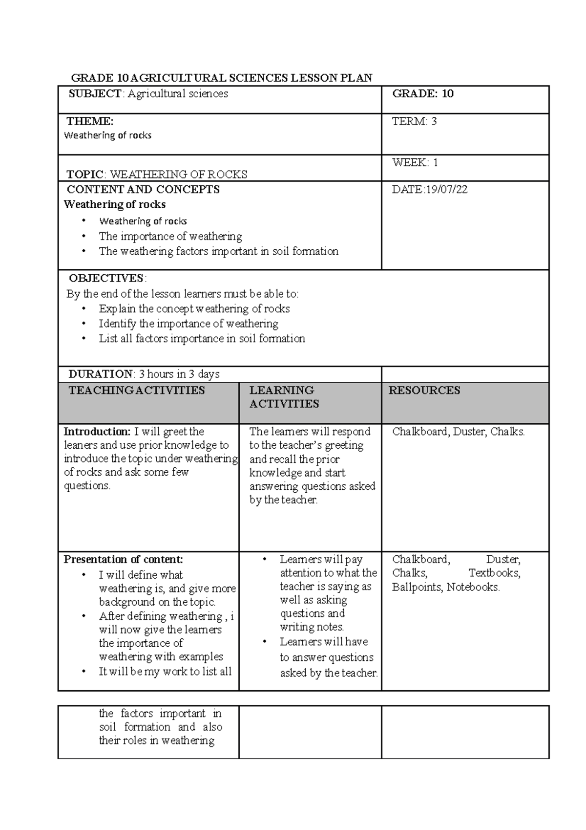 Grade 10 Agricultural Sciences Lesson PLAN - GRADE 10 AGRICULTURAL ...