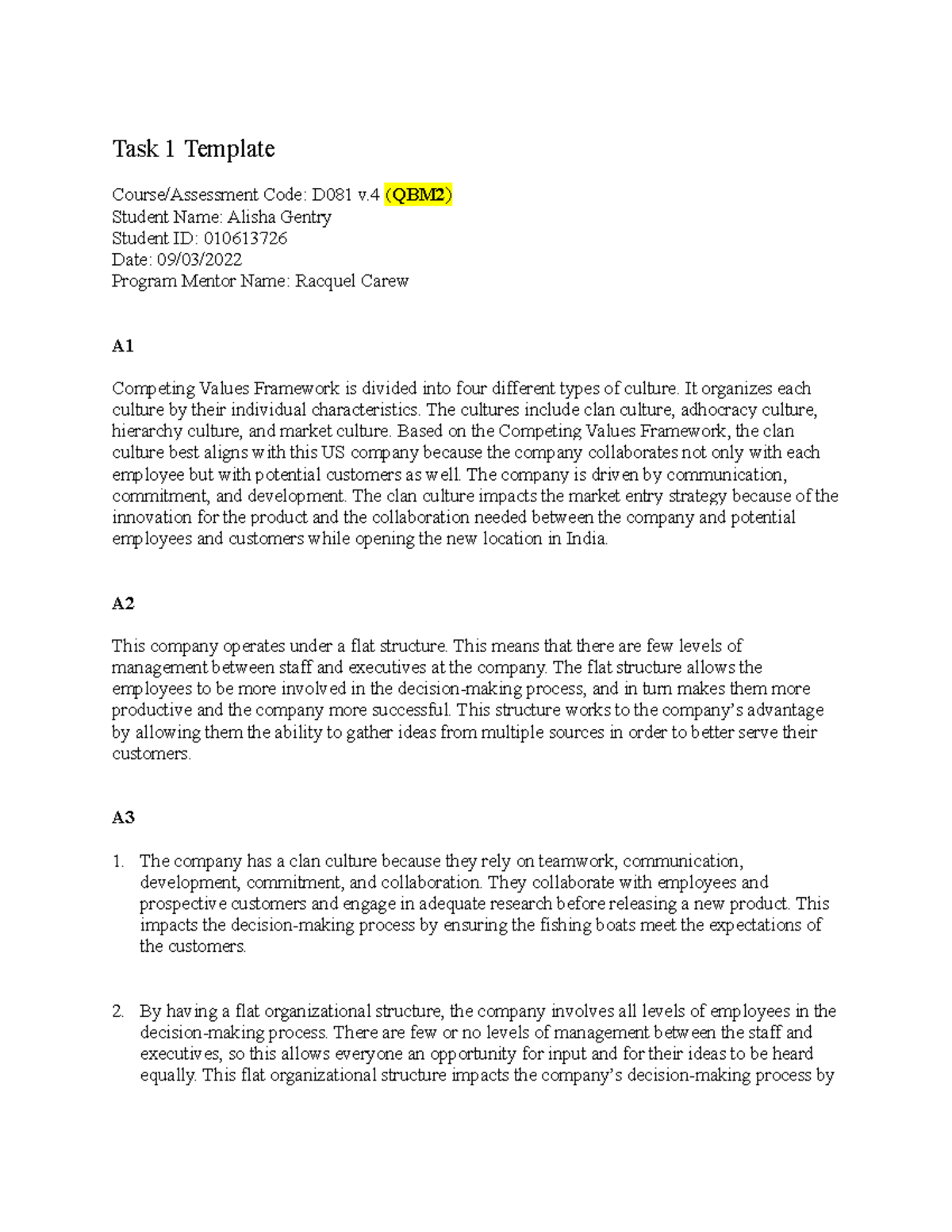 D081 task 1 - d081 task 1 - Task 1 Template Course/Assessment Code ...