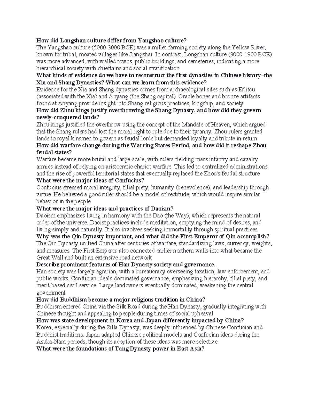 World History Unit 3: Comparing Longshan and Yangshao Cultures - Studocu