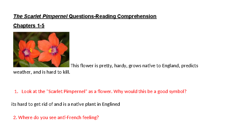 The Scarlet Pimpernel Study Guide: Comprehension & Characters - Studocu