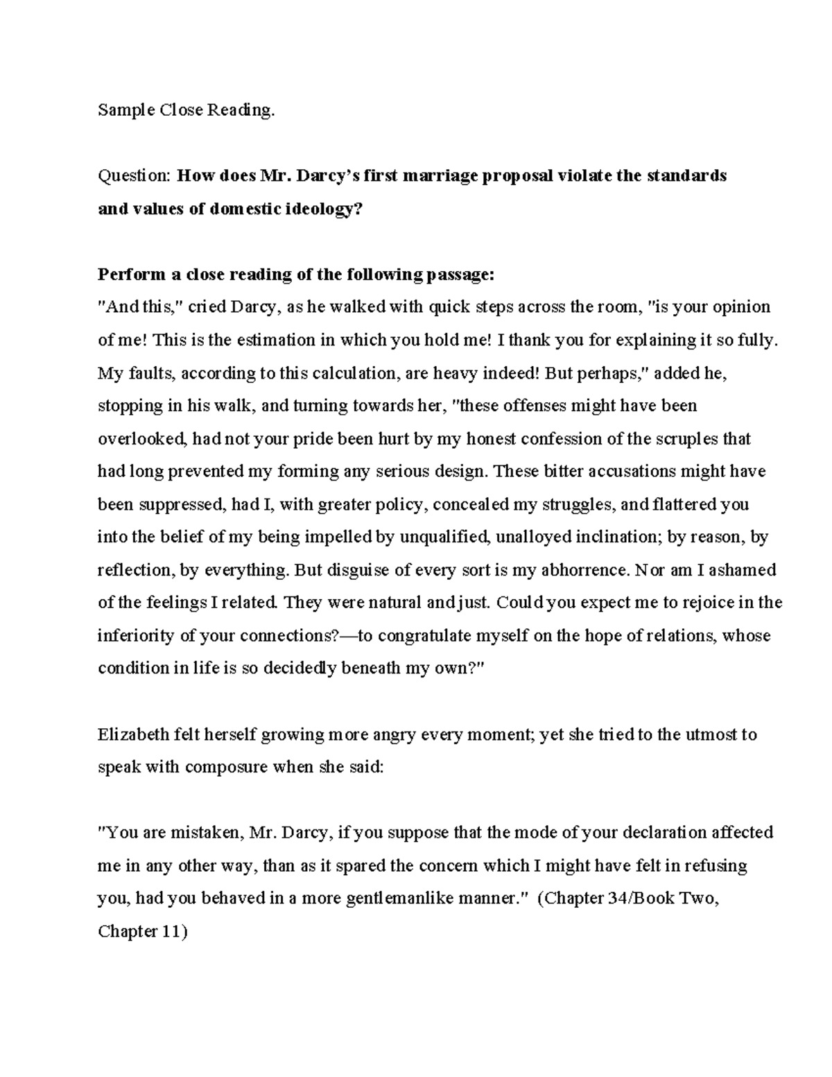 ENG 101: Close Reading of Mr. Darcy's First Marriage Proposal - Studocu