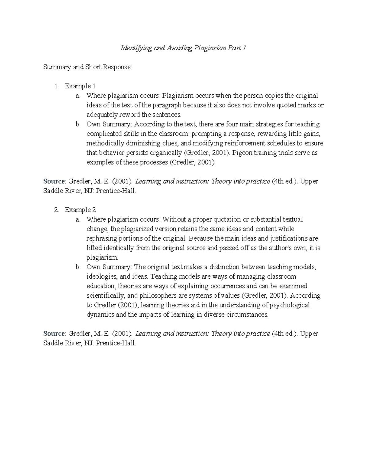 Identifying and Avoiding Plagiarism: Summary & Responses (Part 1) - Studocu