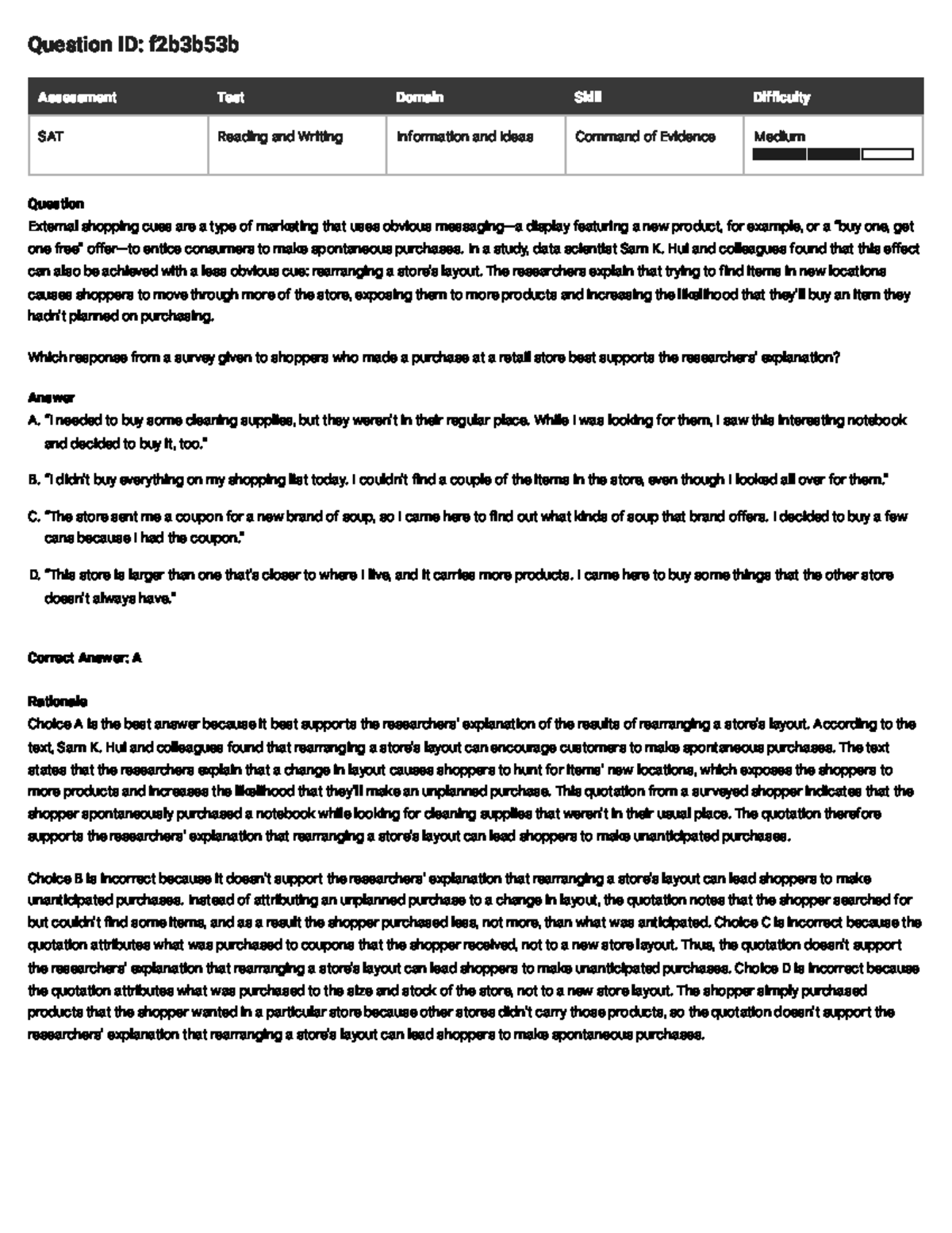 SAT Reading and Writing Exercises: Assessment Test Answers and Analysis ...