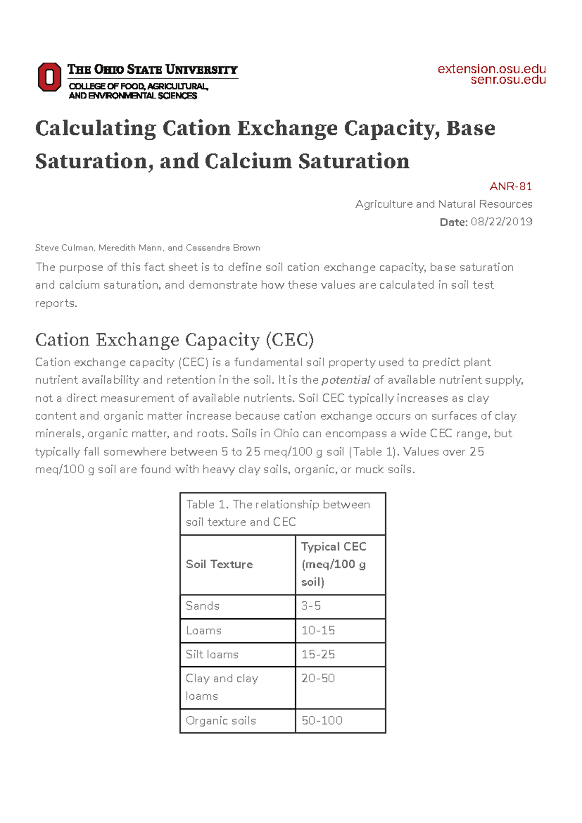 Cation Exchange Capacity & Base Saturation Calculation Guide - Studocu