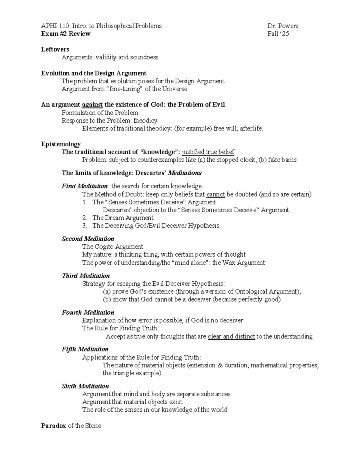 APHI 110: Exam #2 Review on Philosophical Problems - Fall '25 - Studocu