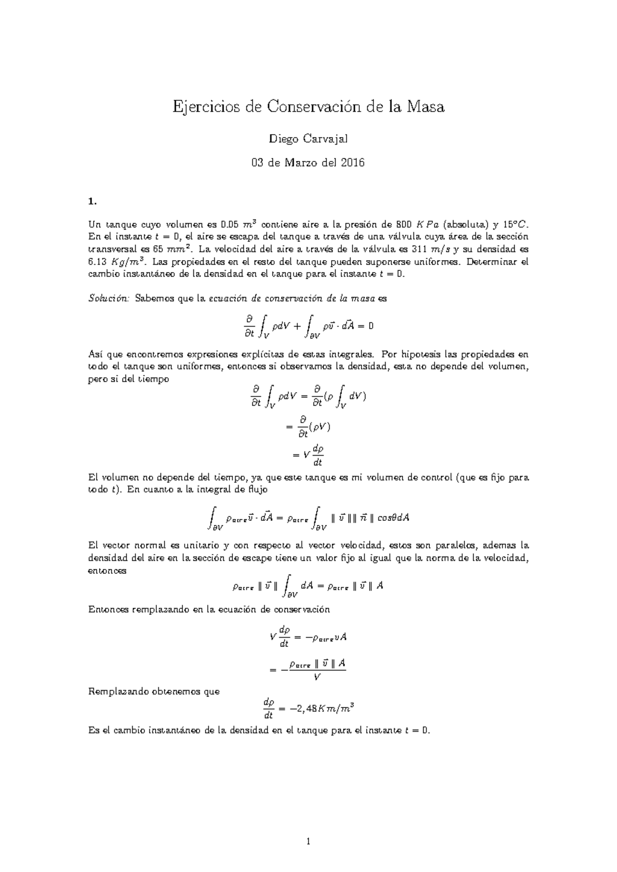 302222476 Ejercicios Resueltos de La de Conservacion de La Masa - Ejercicios de Conservaci ́on ...