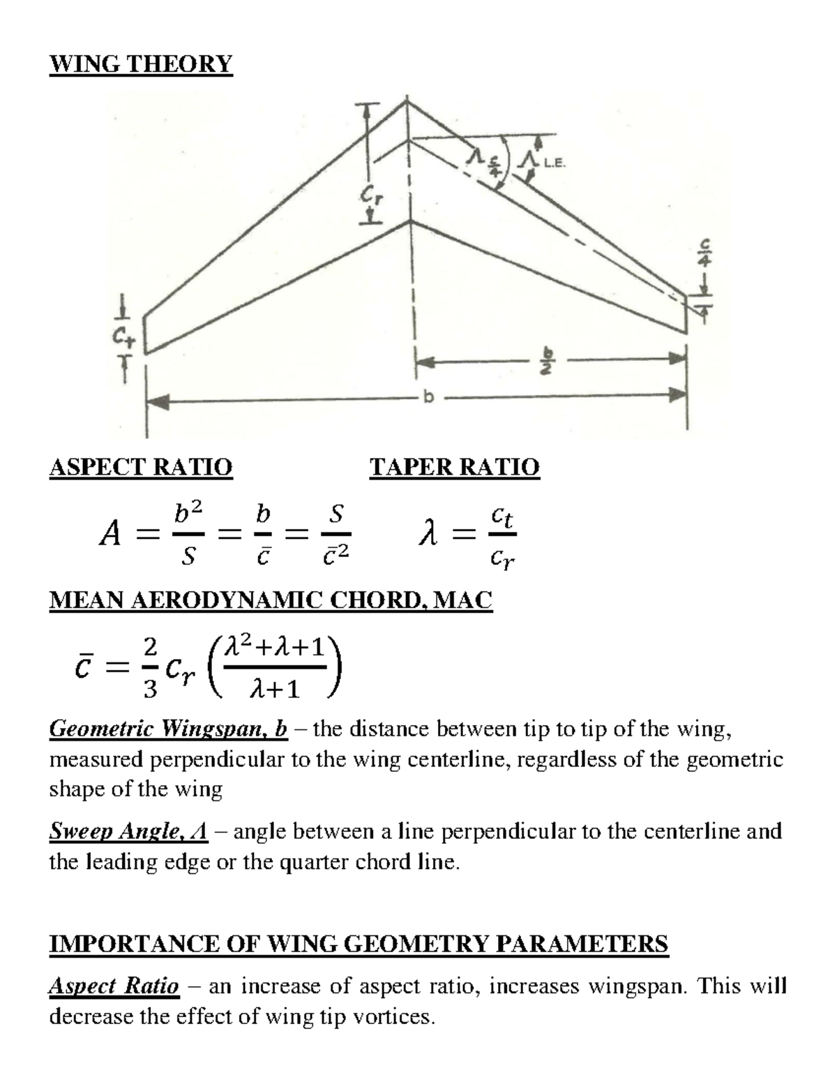 Subsonic Aerodynamics (AE 302) - Comprehensive Summary of Wing Theory ...