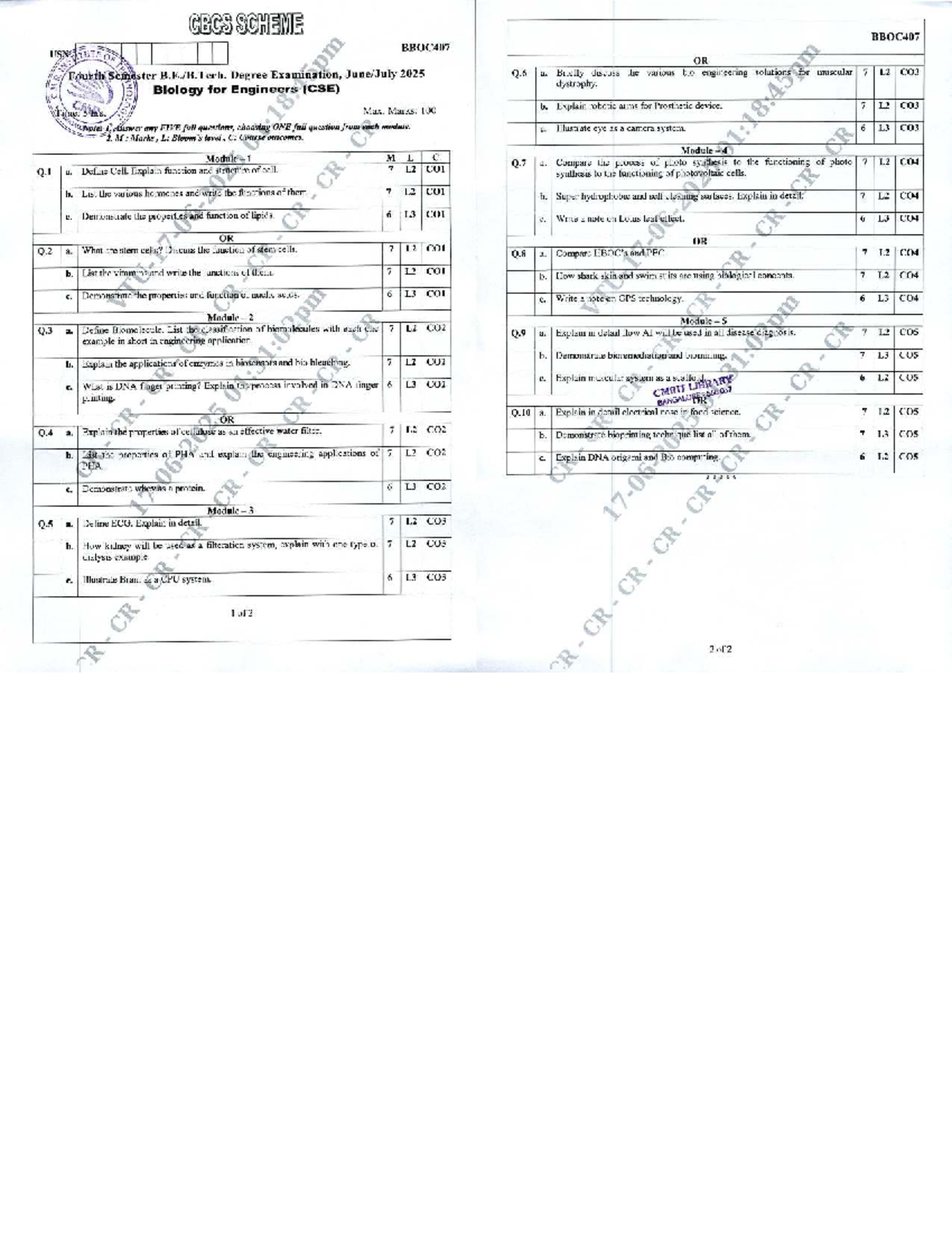 VTU BBOC407 Biology for Computer Engineers QP Solutions - July 2025 ...