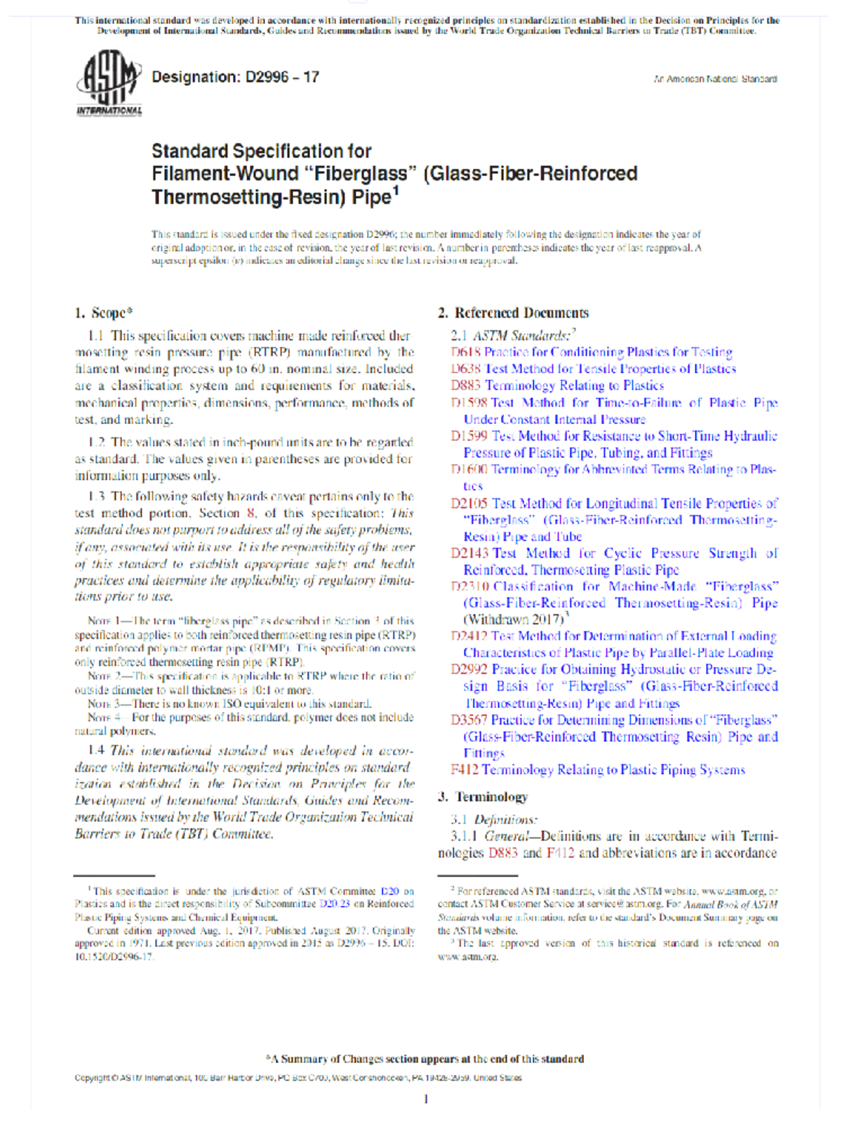 ASTM D2996-2017: International Standard Specification for RTRP Pipe - Studocu