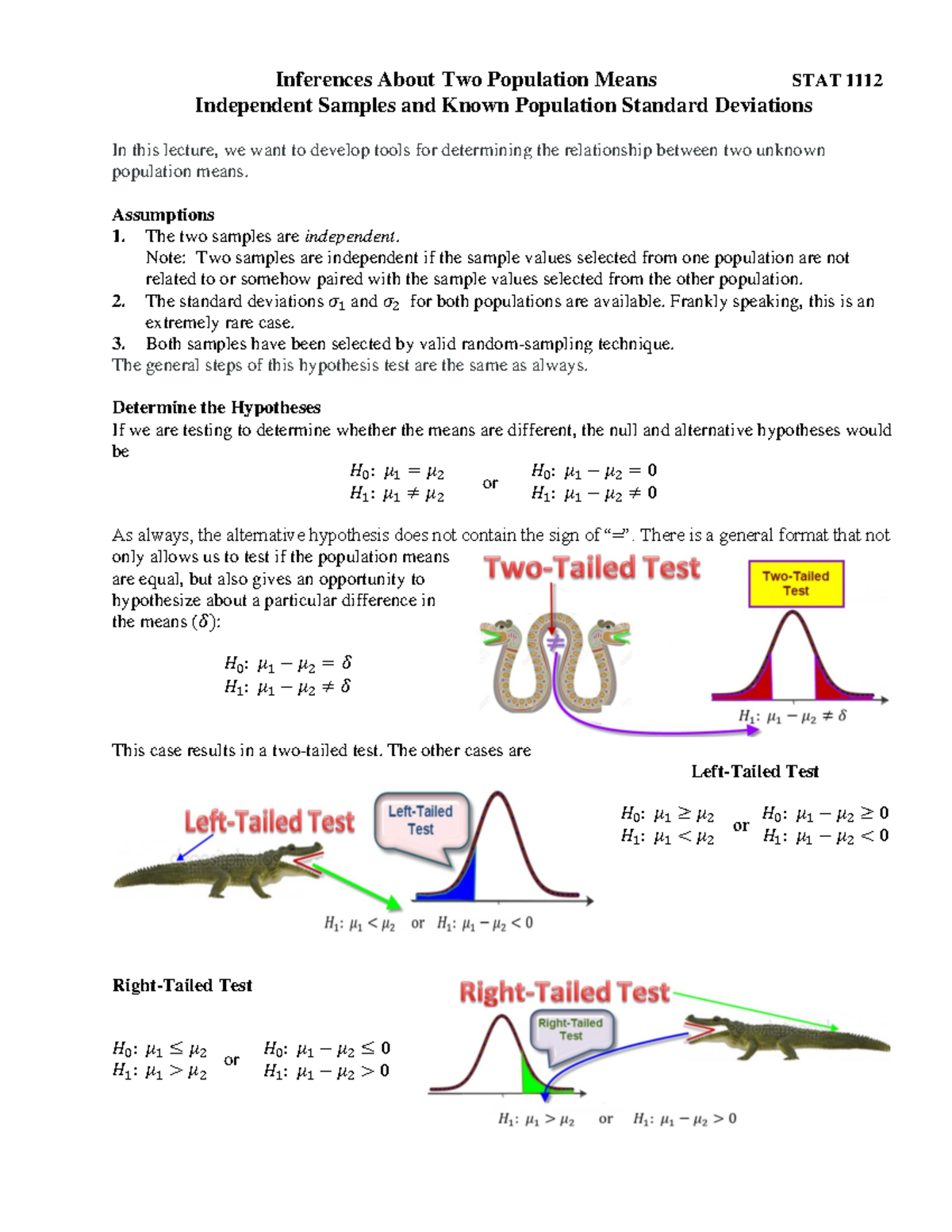 Lesson 8.1: Hypothesis Testing for Two Population Means (STAT) - Studocu
