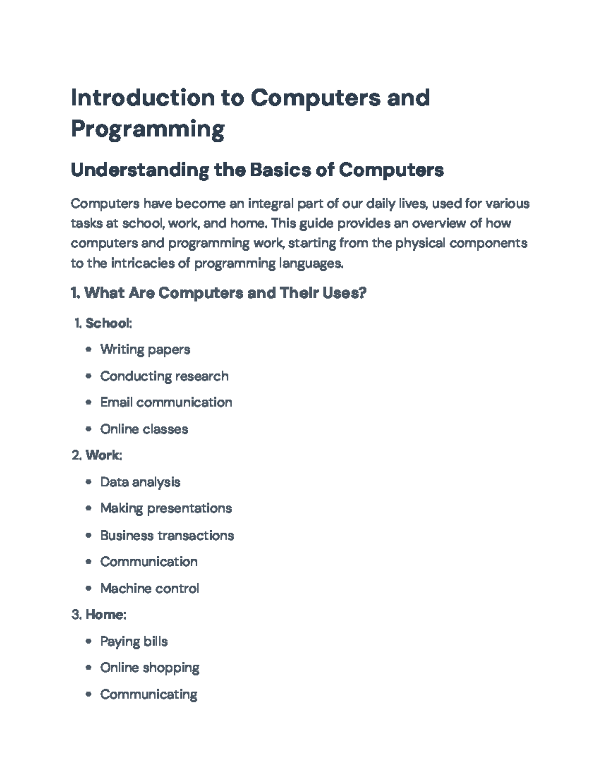 Introduction to Computers and Programming: A Basic Overview Guide - Studocu