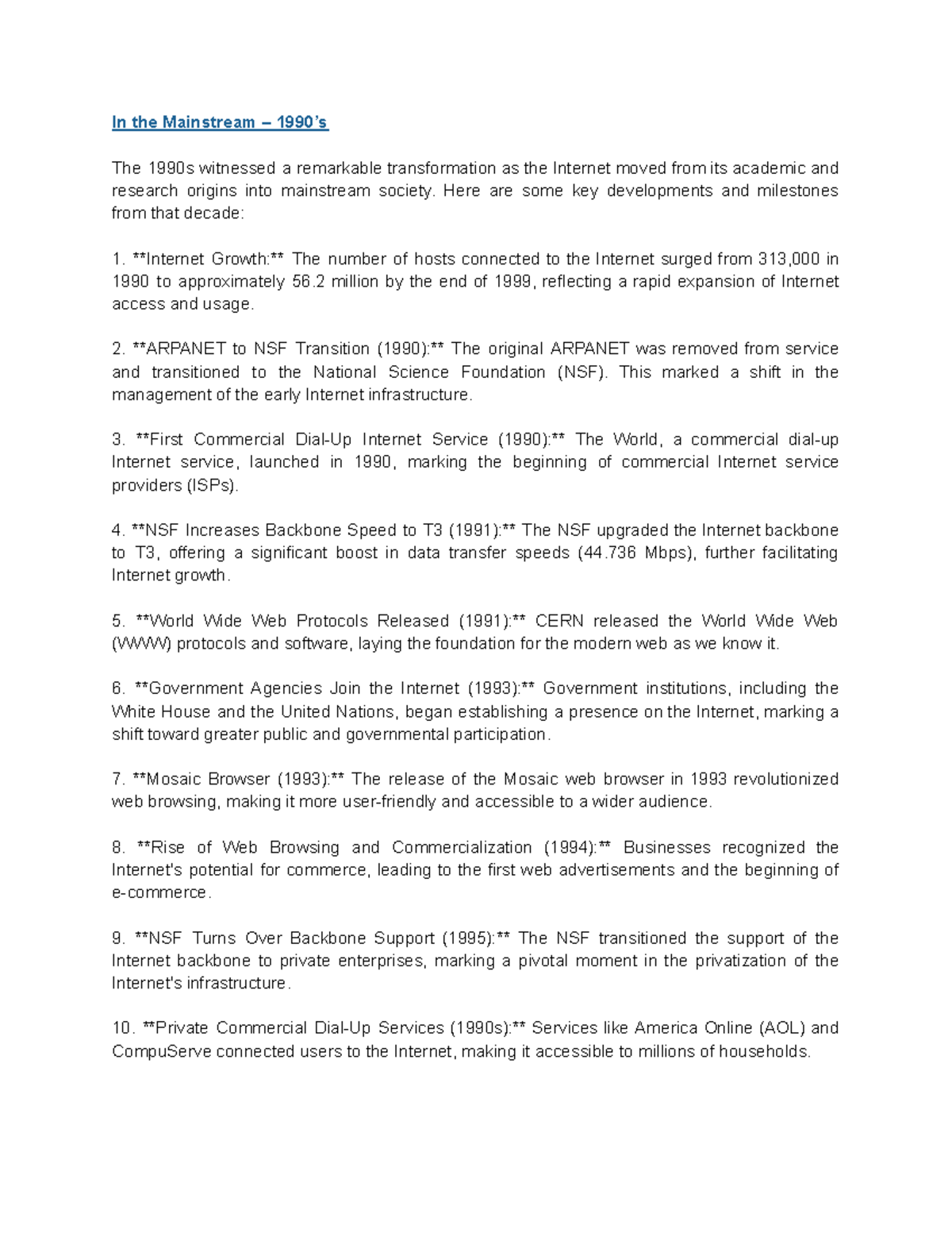 In the Mainstream: Internet Evolution in the 1990s & 2000s - Studocu