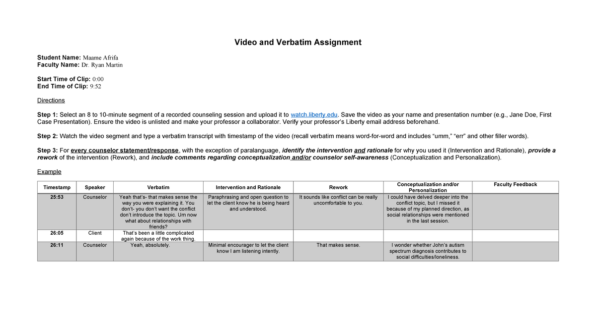 Video and Verbatim: 1st Client Counseling Session Analysis - Studocu