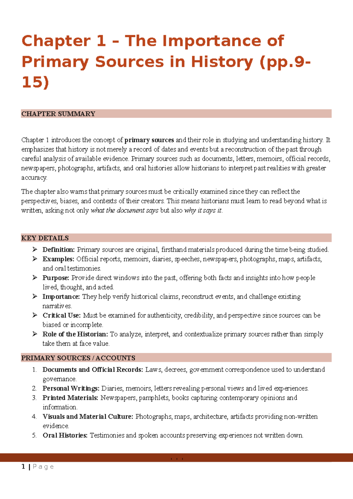 HIST 101: Chapter 1 - The Role of Primary Sources in History - Studocu