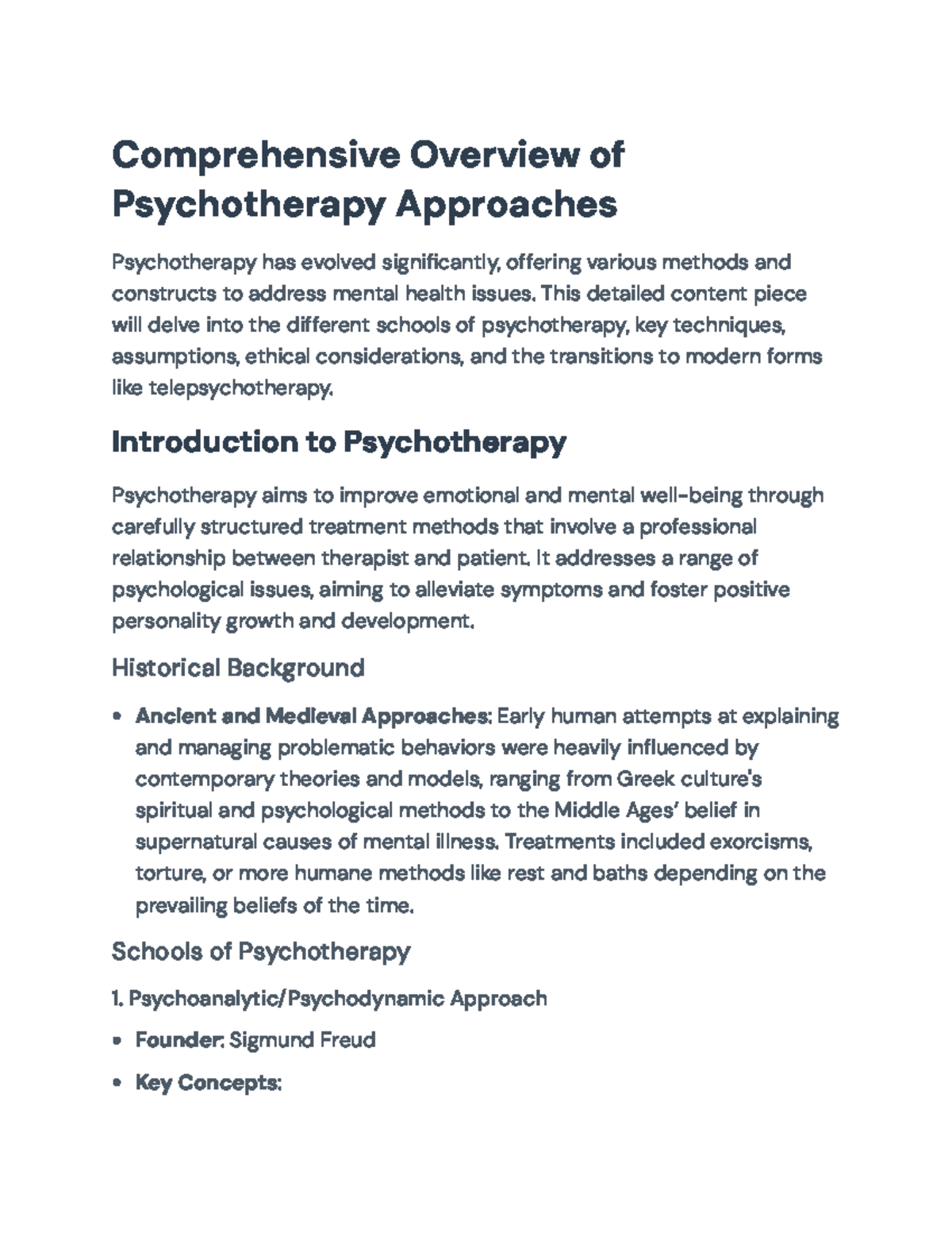 Comprehensive Overview of Psychotherapy Approaches and Techniques ...