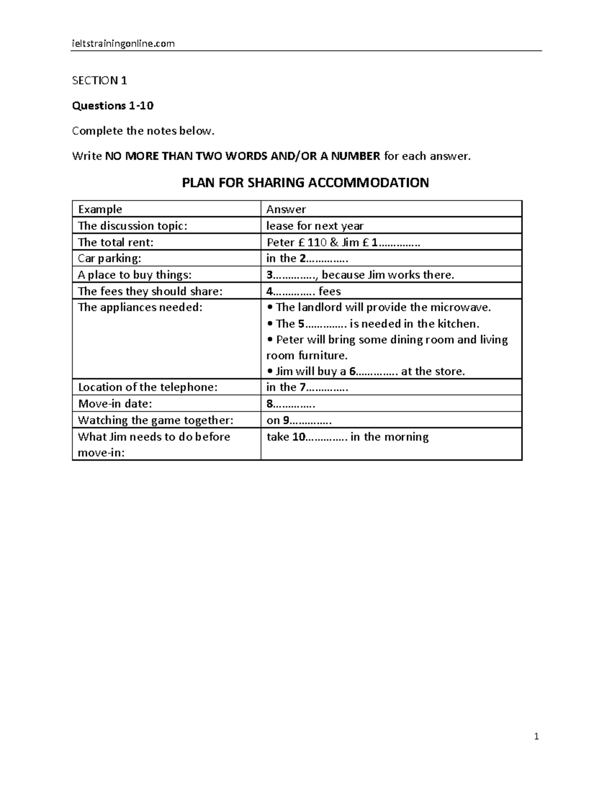 IELTS Training Online: Section 1-3 Notes & Questions - Studocu