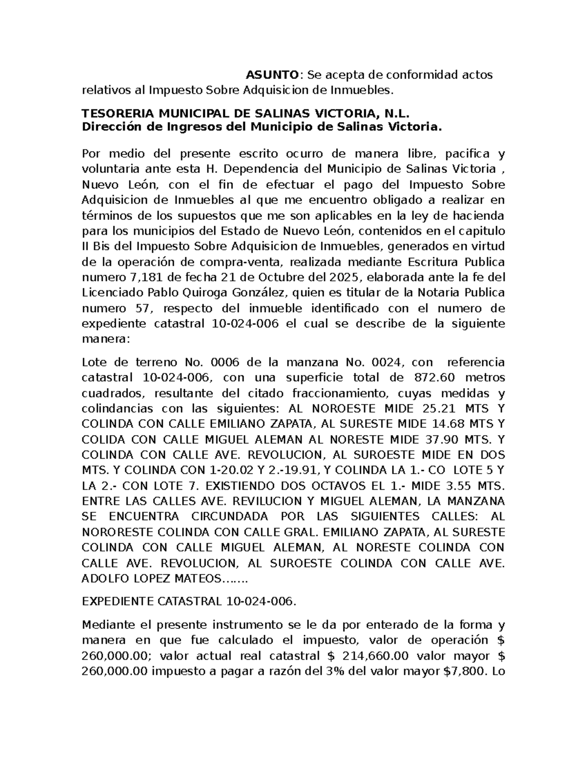 Renuncia a Derechos sobre Impuesto de Adquisición de Inmuebles ...