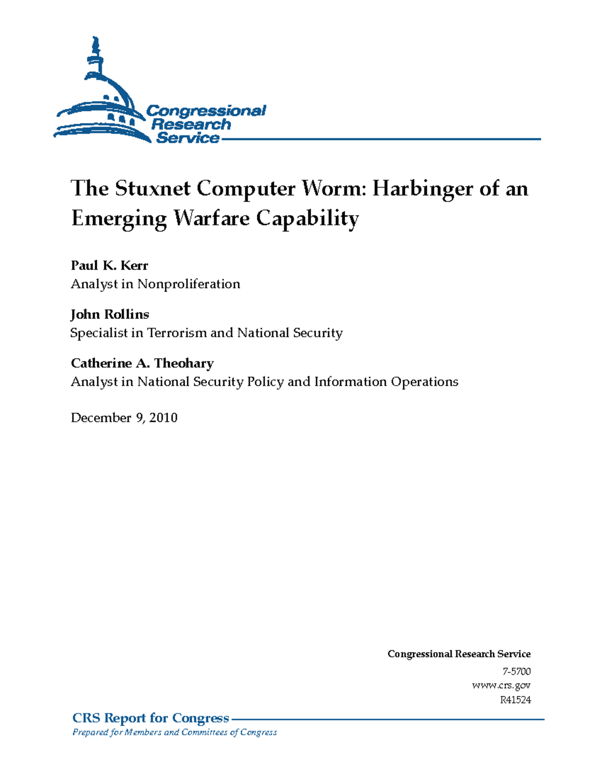 Cyber-040: The Stuxnet Worm and Its Implications for National Security ...