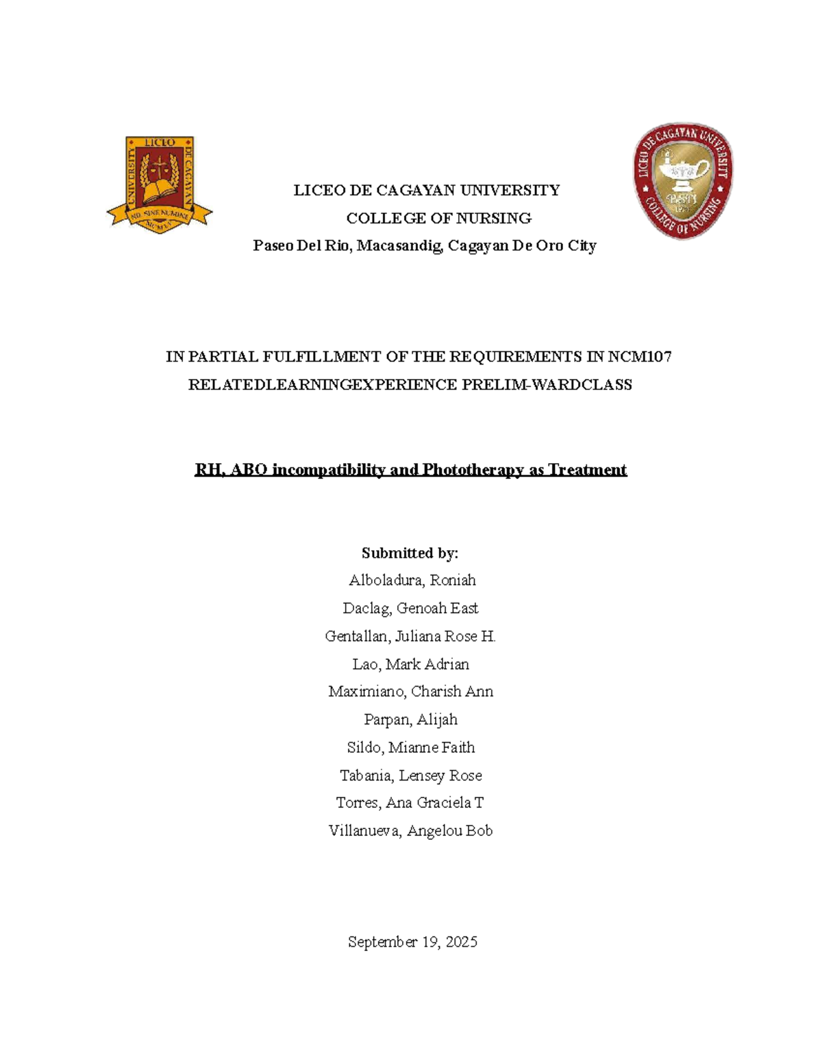 SEMI Finals Written Output K4 NCM 107: Rh ABO Incompatibility ...