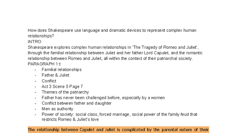 English Assessment Y9 - Shakespeare's Complex Human Relationships in ...