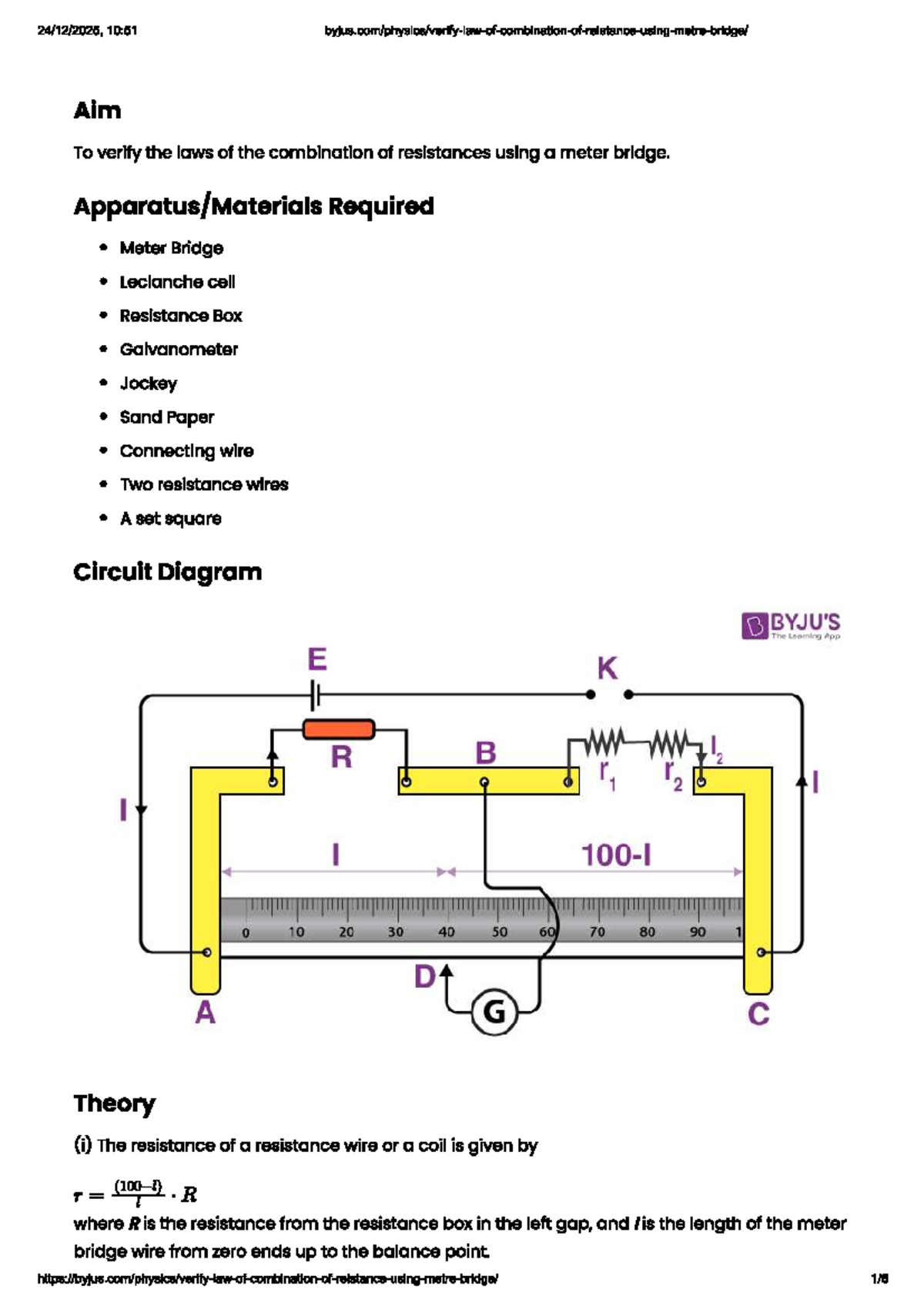 Physics XII (042) Experiment 1: Verifying Resistance Laws with Meter ...