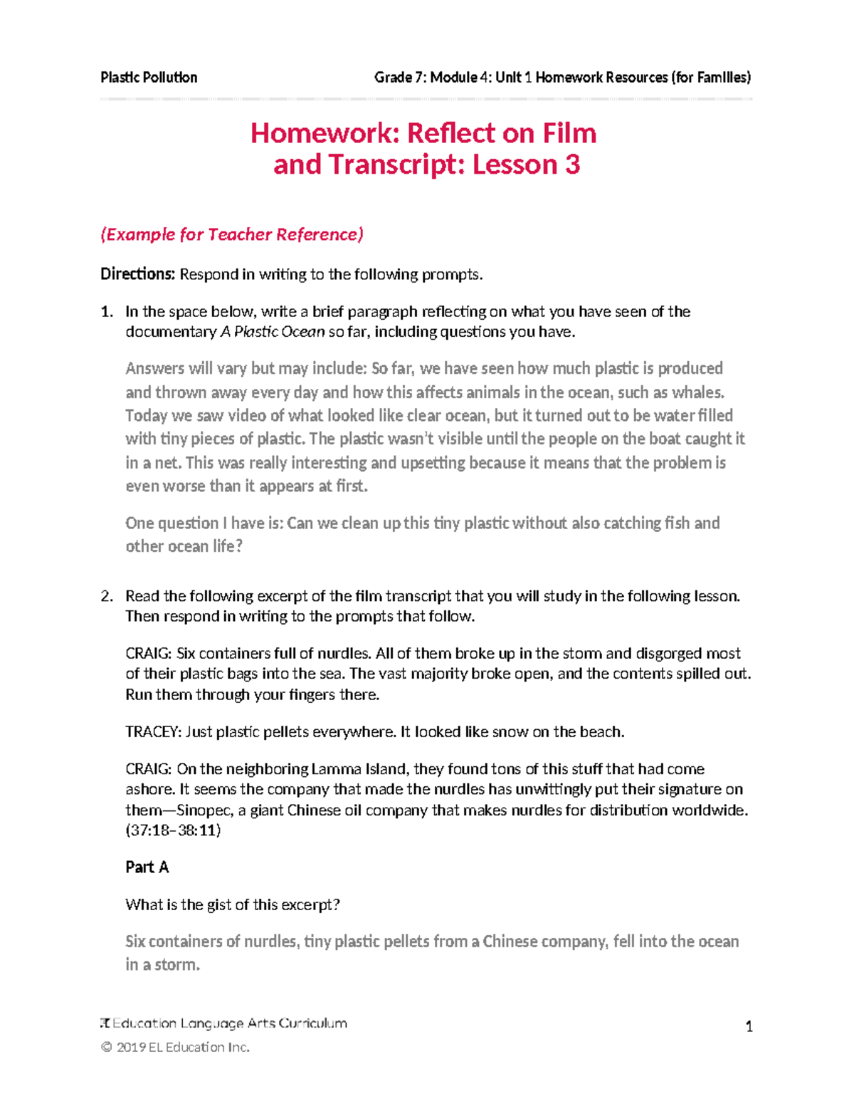 G7M4U1 Plastic Pollution Reflection: Homework & Lesson 3 Insights - Studocu