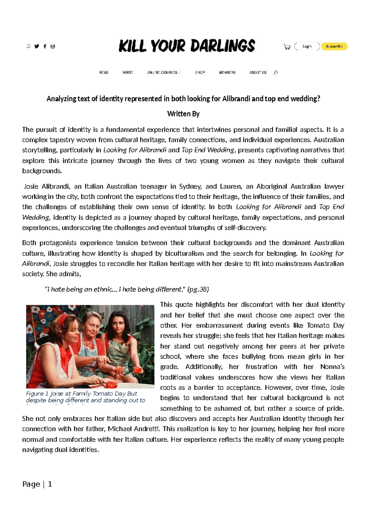 FIA2 Essay Notes: Identity in Looking for Alibrandi & Top End Wedding ...