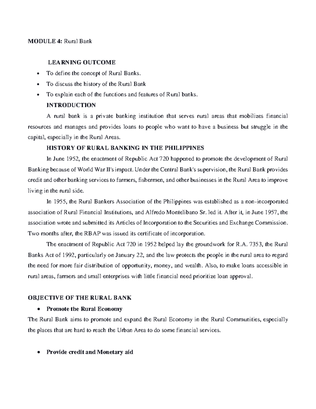 Rural Banks: History, Functions, and Community Impact Analysis - Studocu