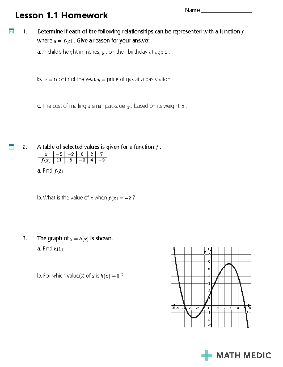 Math 101: Lesson 1.1 Homework Guide on Functions and Graphs - Studocu